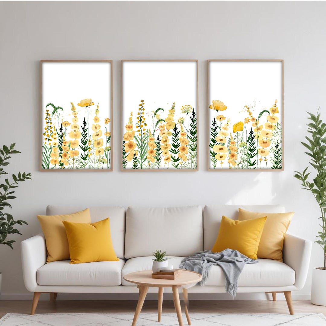Yellow Flowers Gallery Wall Set of 3 Floral Prints Botanical Printable ...