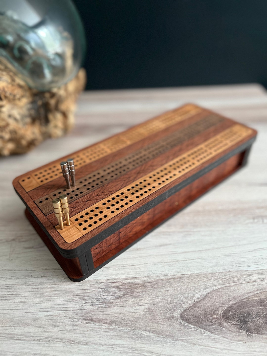 Personalized Handcrafted Walnut, Mahogany and Maple Cribbage Board ...