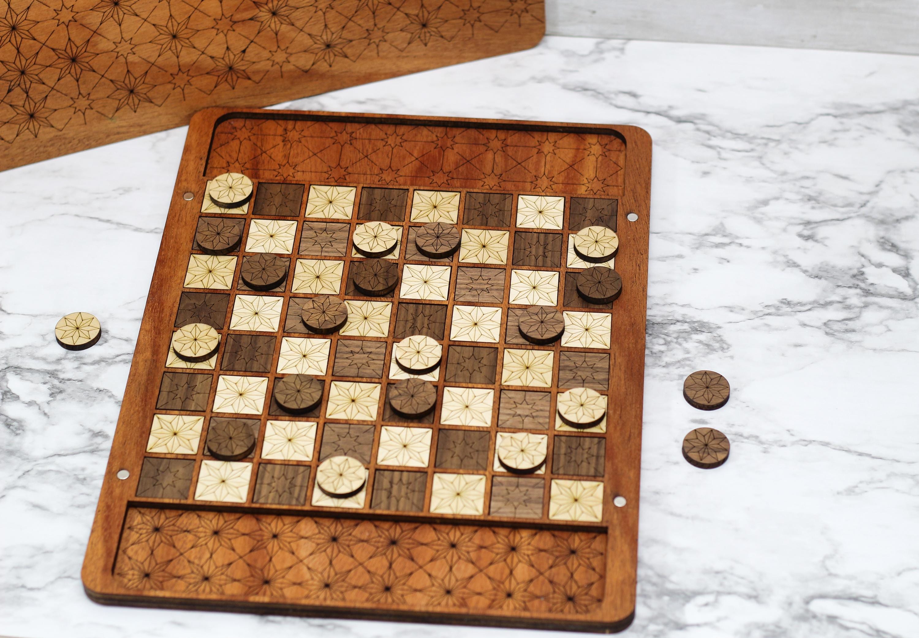 Checker Board Game Set, Classic Board Game, Wooden Checkerboard, Family ...