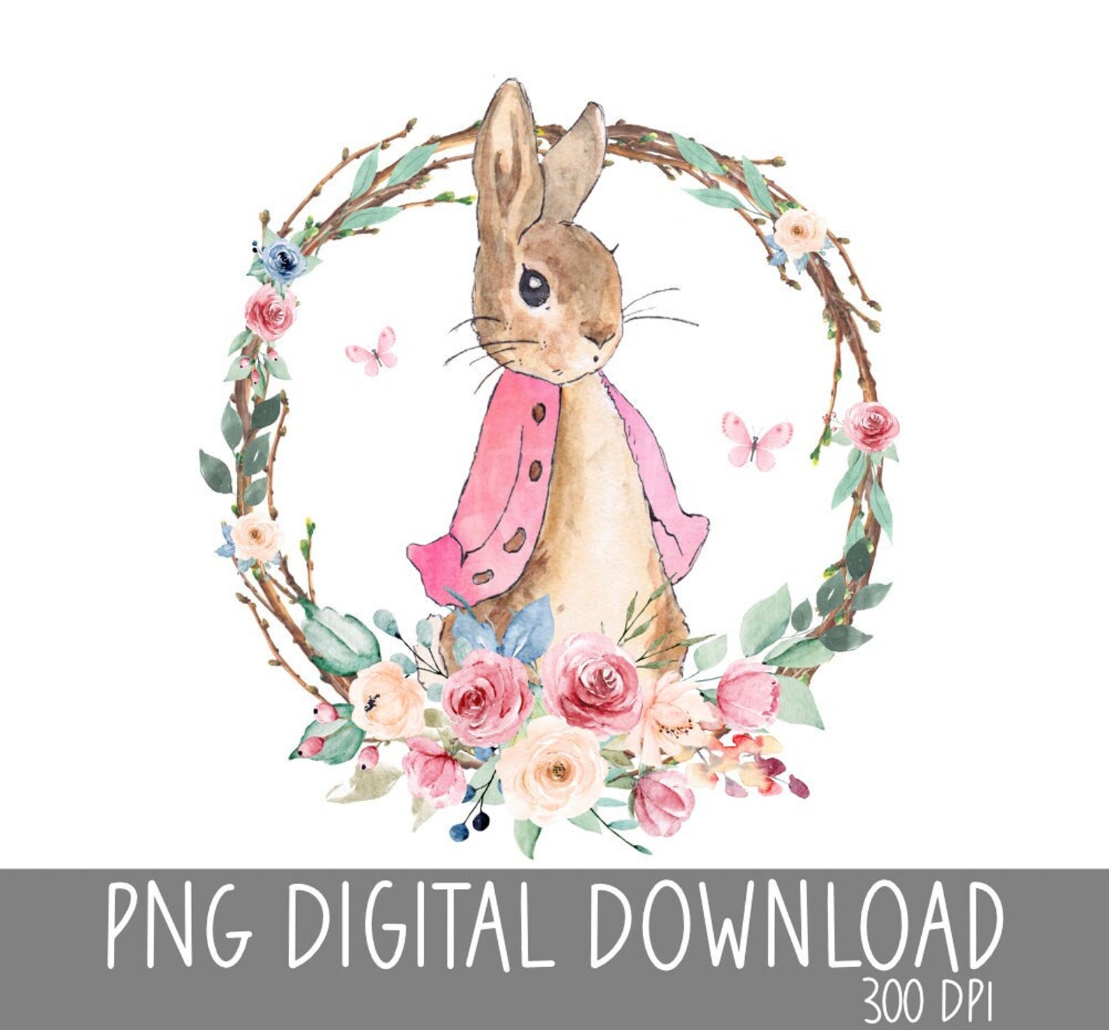 Flopsy Floral Wreath Png, Peter Rabbit, Easter, Heat Press, Digital ...