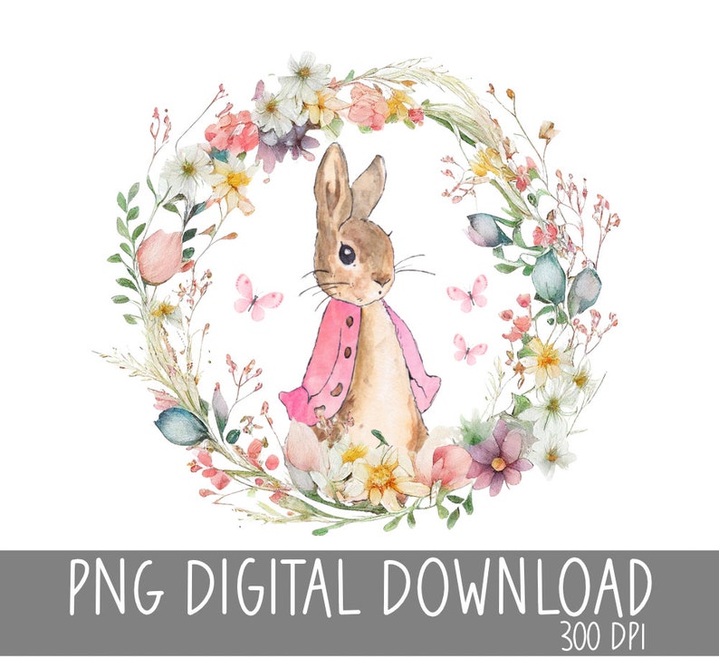 Flopsy Floral Wreath Png Peter Rabbit Easter Heat Press - Etsy