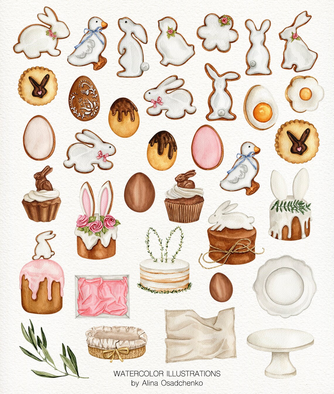 Watercolor Easter Sweets Cookies Clipart Illustration Easter Chocolate ...