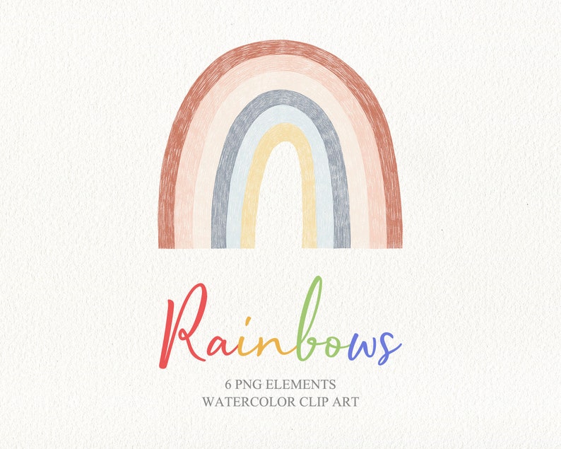 Digital Modern Neutral Color Rainbow Clipart. Hand Painted Rainbow ...