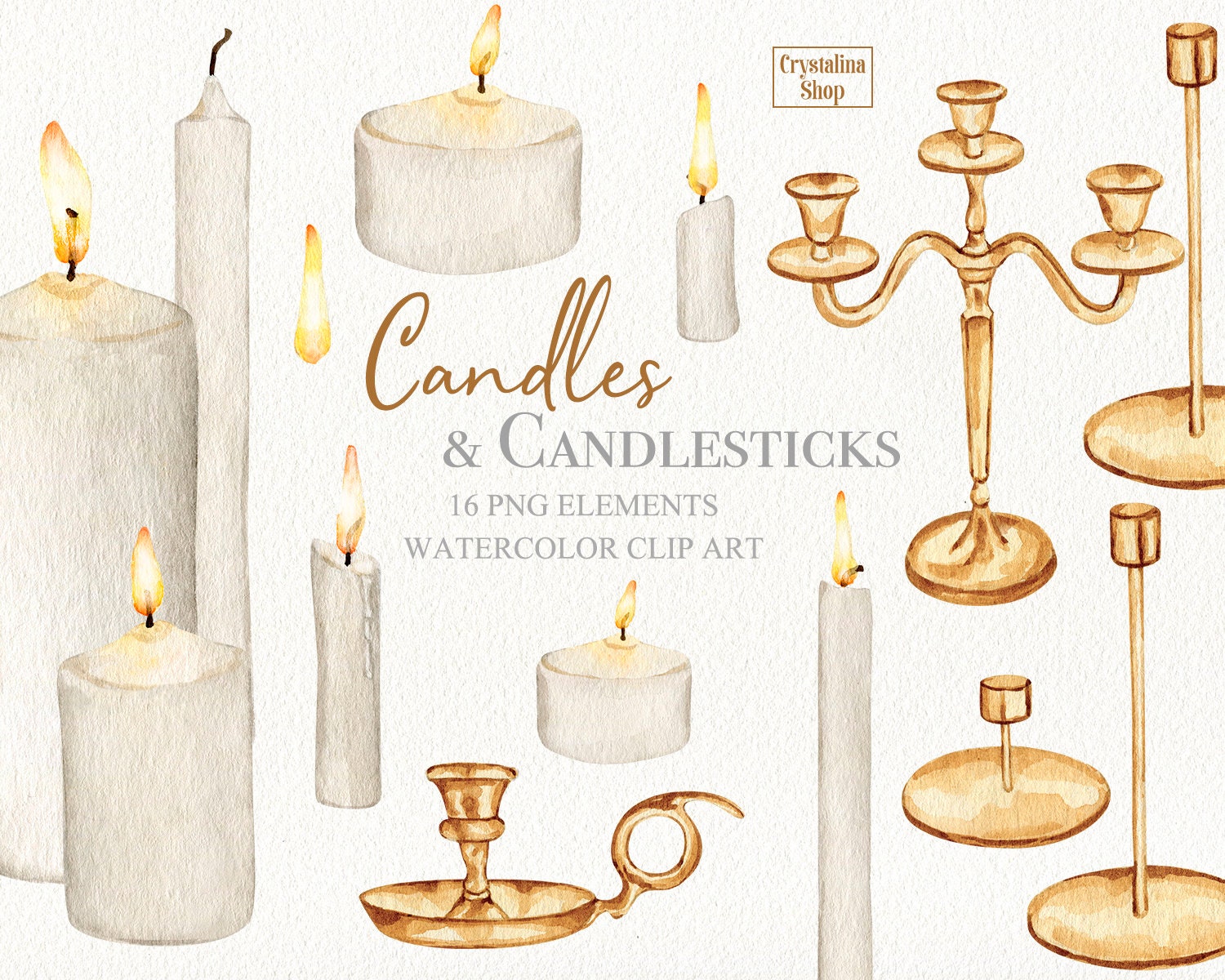 Watercolor Candles & Candlesticks Clipart Gold Silver - Etsy