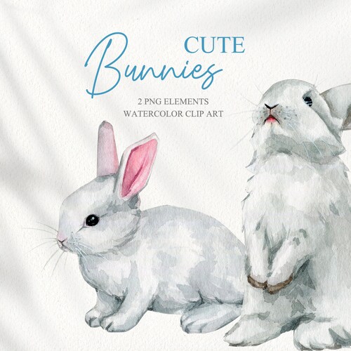 Watercolor Bunnies Clipart Animals Farm Rabbit Png Cute - Etsy