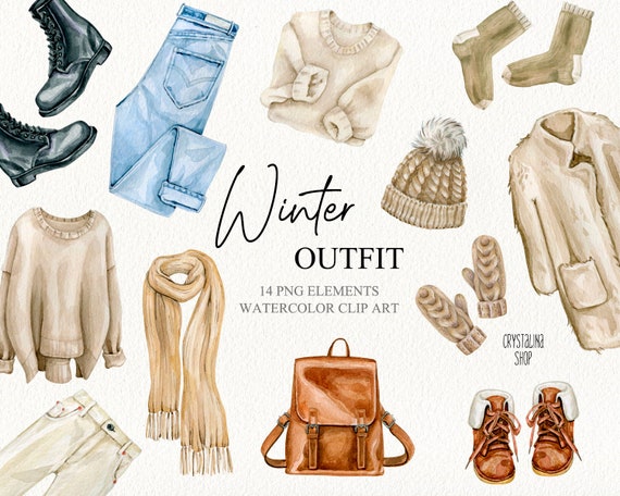Watercolor winter autumn fashion woman's outfit Fall and | Etsy