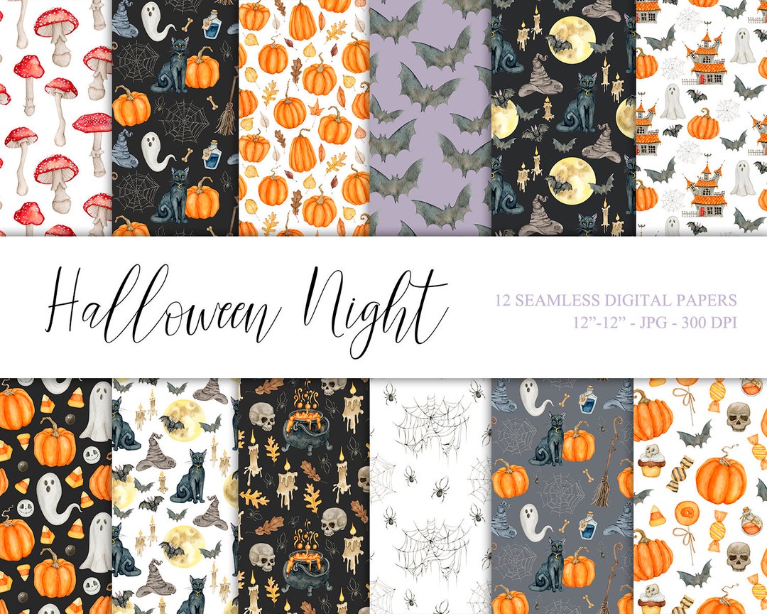 Watercolor Spooky Halloween Digital Paper Happy Halloween Party ...