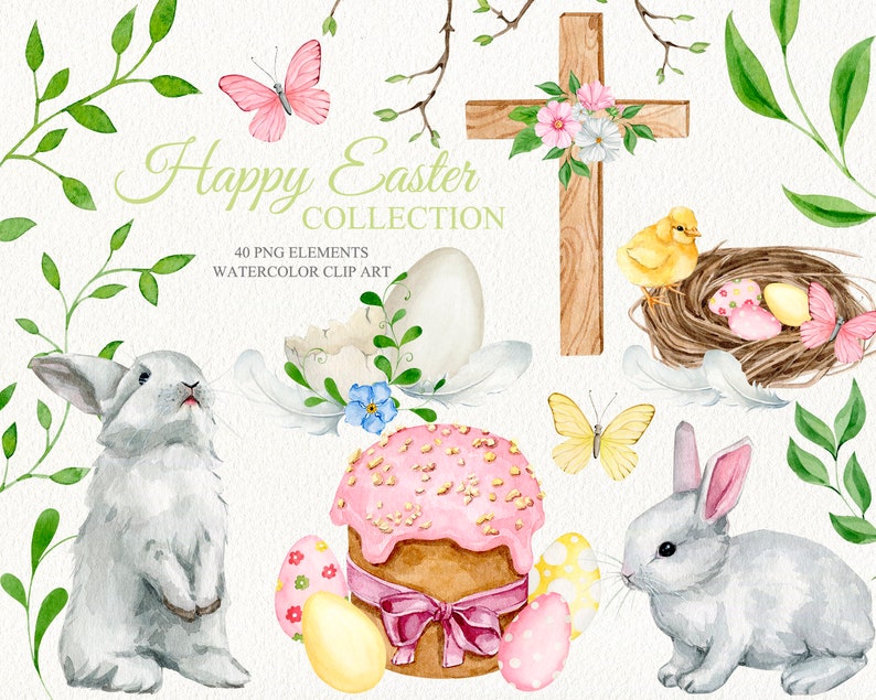 Watercolor Spring Easter Clipart Illustration. Cute Easter - Etsy
