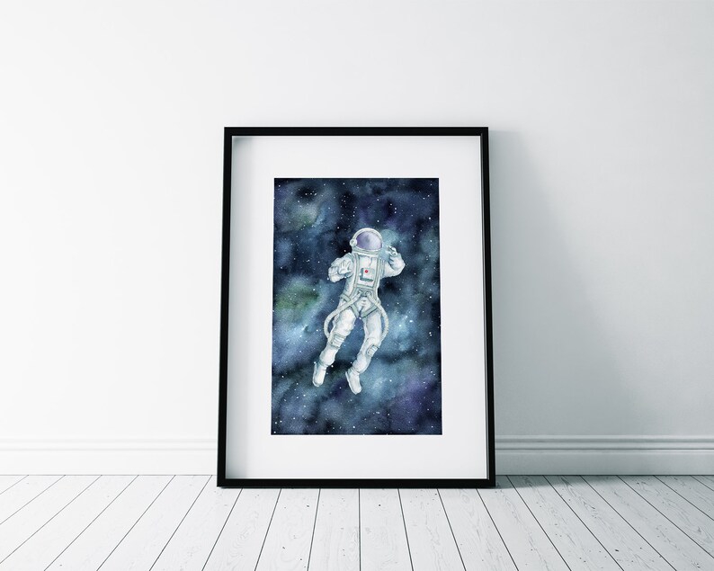 Watercolor Astronaut in Outer Space PRINTABLE Wall Art Poster Space ...