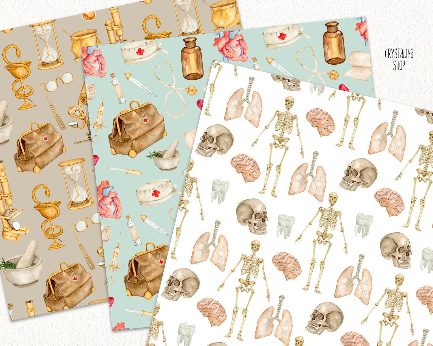 Watercolor Medical Digital Paper Pack for Scrapbooking. | Etsy