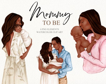 Watercolor African American Newborn Baby Clipart. Maternity | Etsy