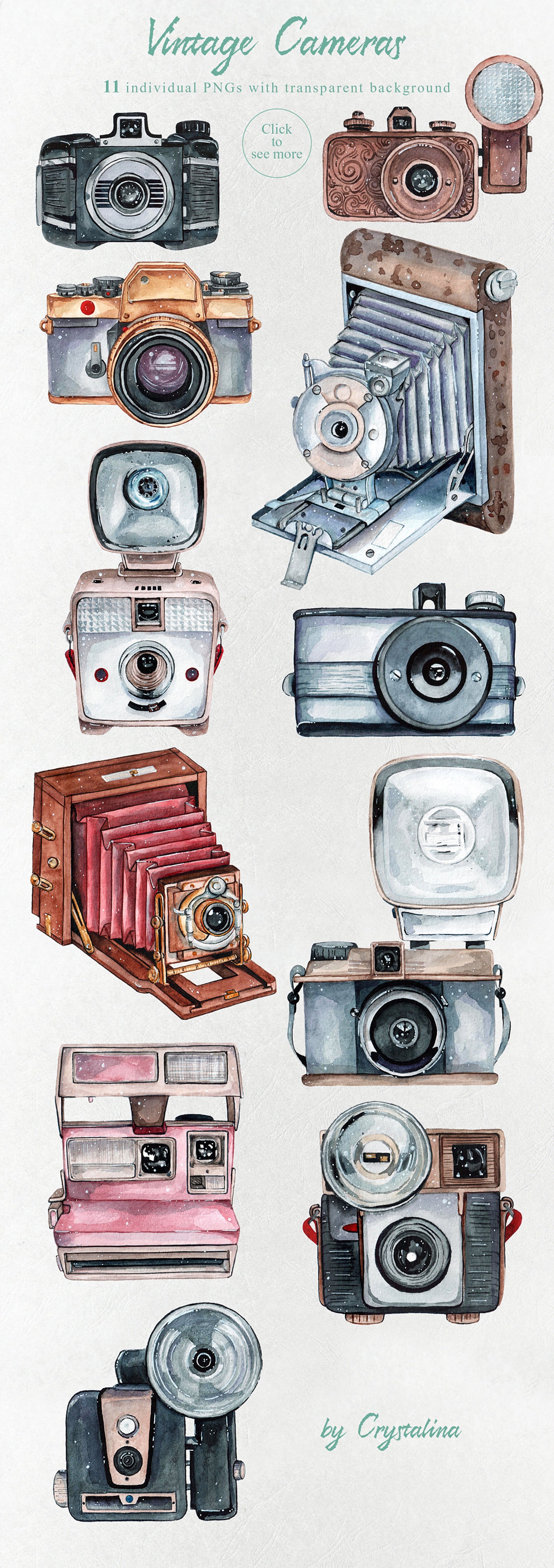 Watercolor Vintage Camera Clipart. Hand Painted Watercolor - Etsy