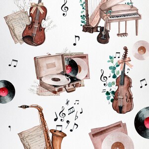 Watercolor Musical Instruments Clipart. Vintage Music Clip Art ...