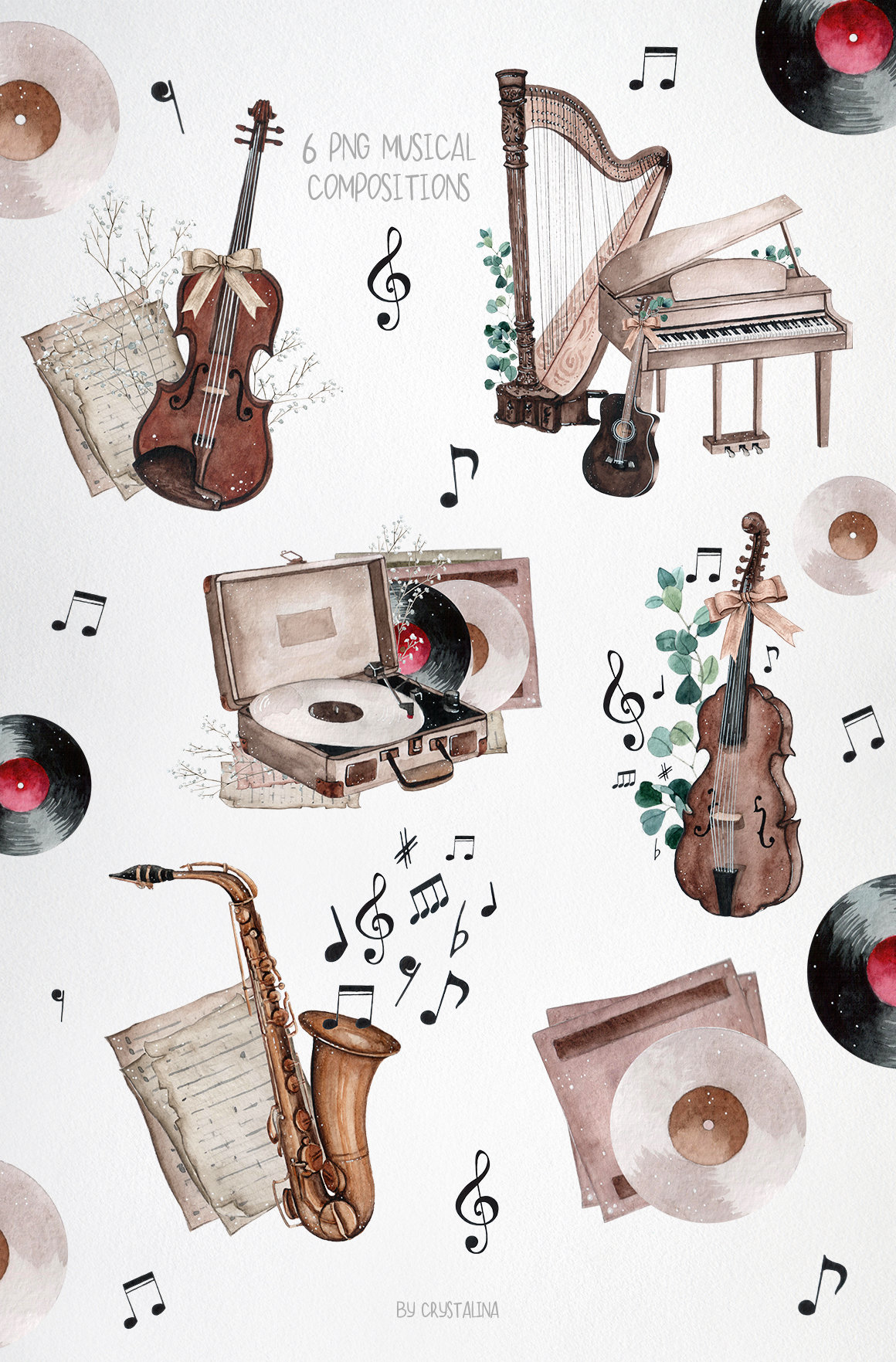 Watercolor Musical Instruments Clipart. Vintage Music Clip - Etsy