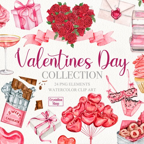 Watercolor Valentine's Day Clipart Love Clip Art Wedding - Etsy
