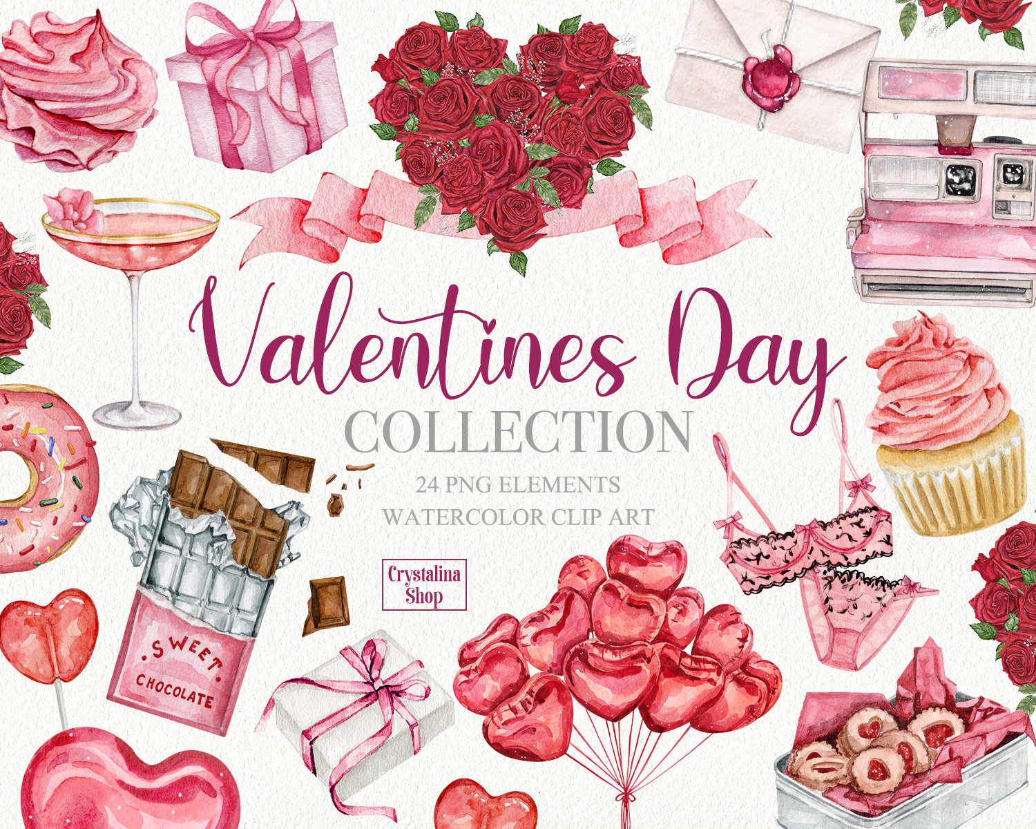 Watercolor Valentines Day Love Clipart. Hand Painted Red and - Etsy