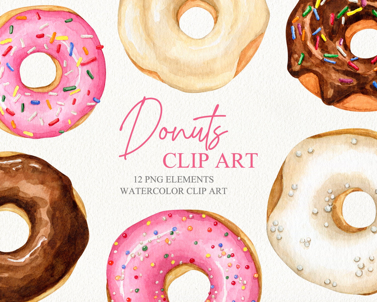 Watercolor Donuts Clipart. Sprinkle Pink and Chocolate Donut - Etsy