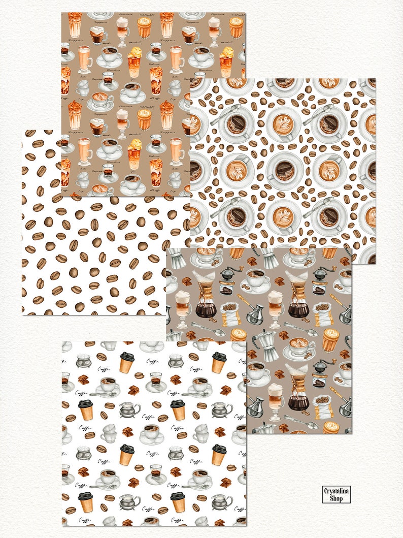 Watercolor Coffee Drink Digital Paper for Scrapbooking. Cup of Coffee ...