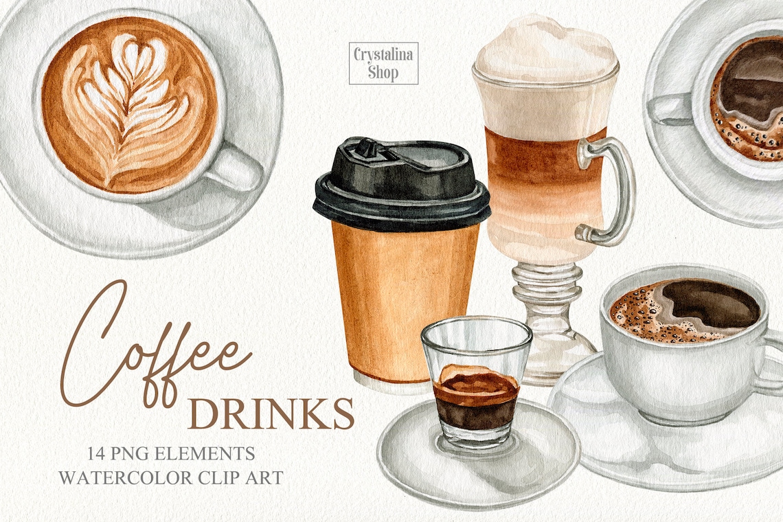 Watercolor Coffee Drink Clipart. Cup of Coffee Illustrations. - Etsy