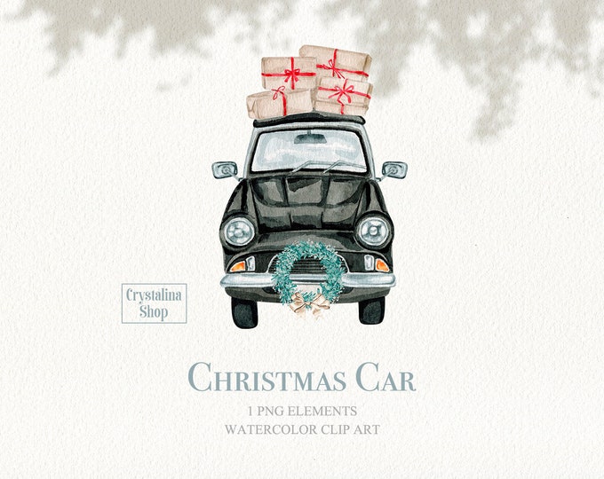 Christmas Car PNG Clipart, Watercolor 28 Xmas Car Scenery Illustration ...