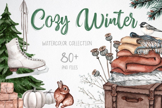 Watercolor Cozy Winter Clipart. Christmas and New Year DIY | Etsy