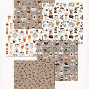 Watercolor Coffee Drink Digital Paper for Scrapbooking. Cup of Coffee ...