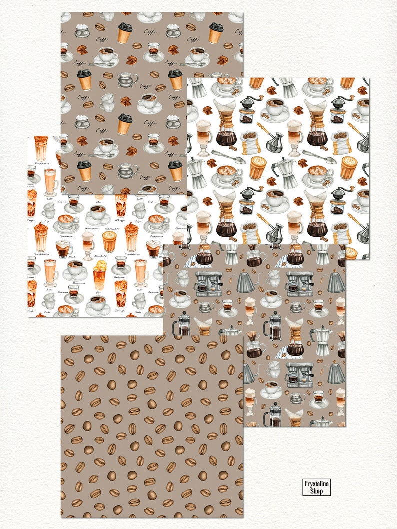 Watercolor Coffee Drink Digital Paper for Scrapbooking. Cup of Coffee ...