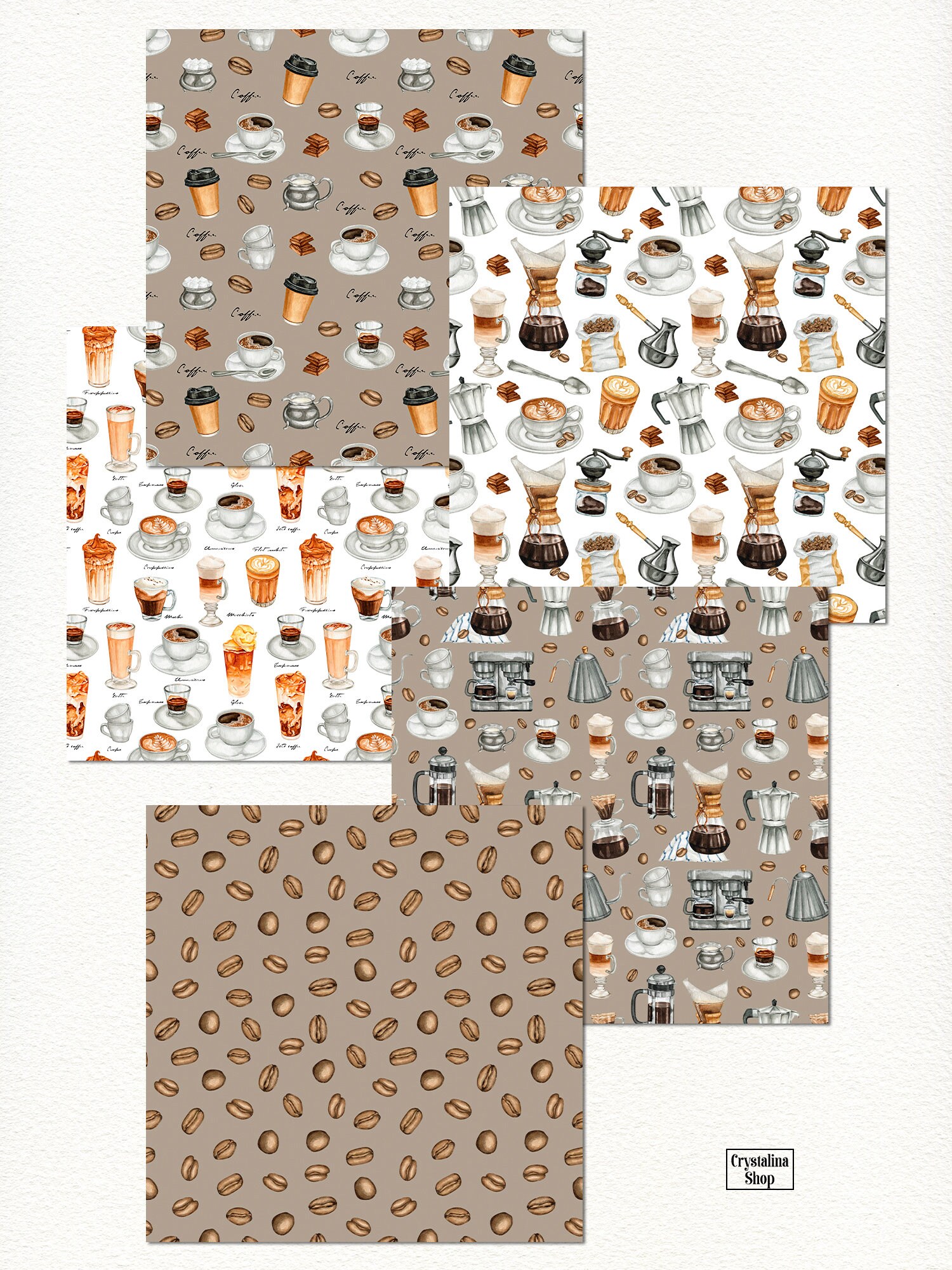 Watercolor Coffee Drink Digital Paper for Scrapbooking. Cup of Coffee ...