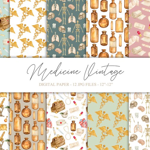 Watercolor Medical Digital Paper Pack for Scrapbooking. | Etsy