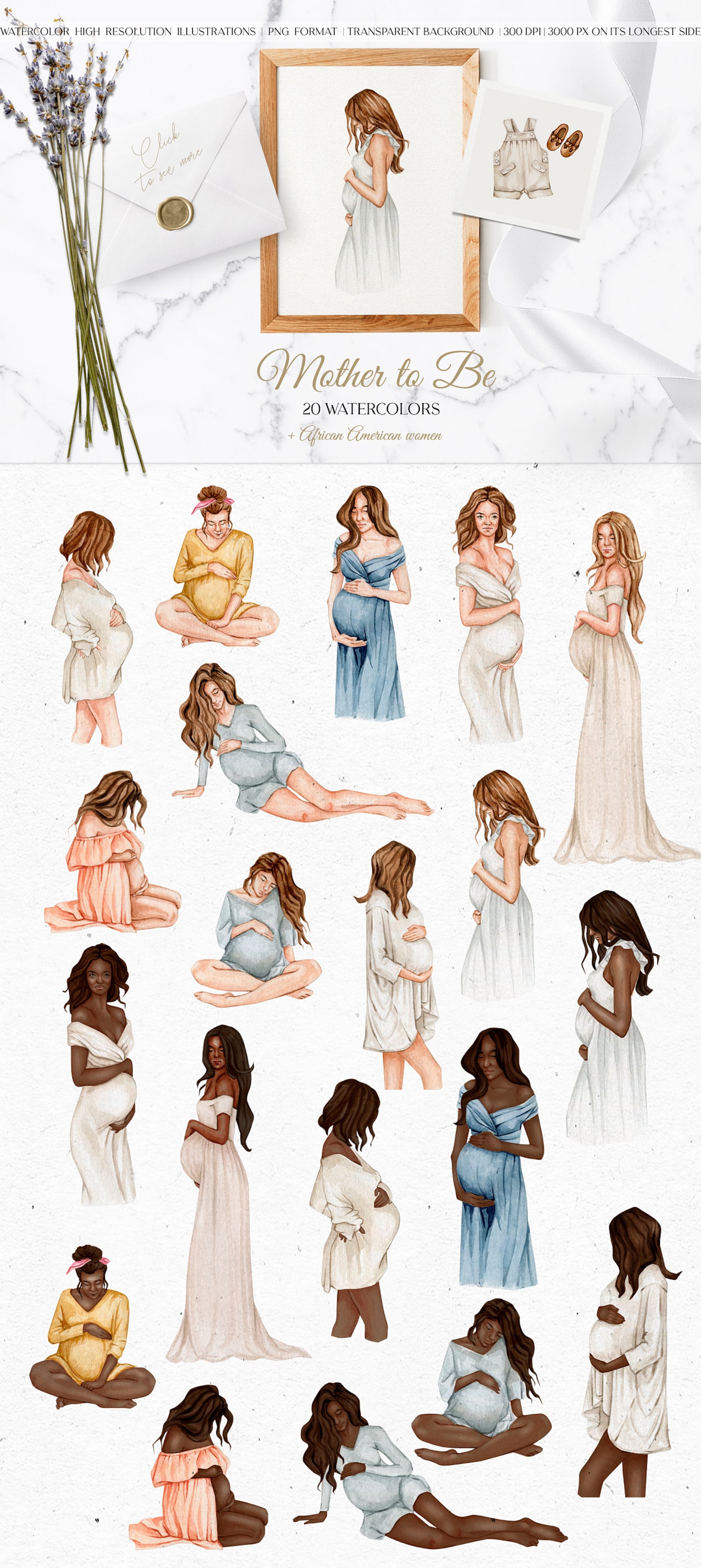 Watercolor Maternity Clipart. Pregnant Woman & Newborn Babies Clipart ...