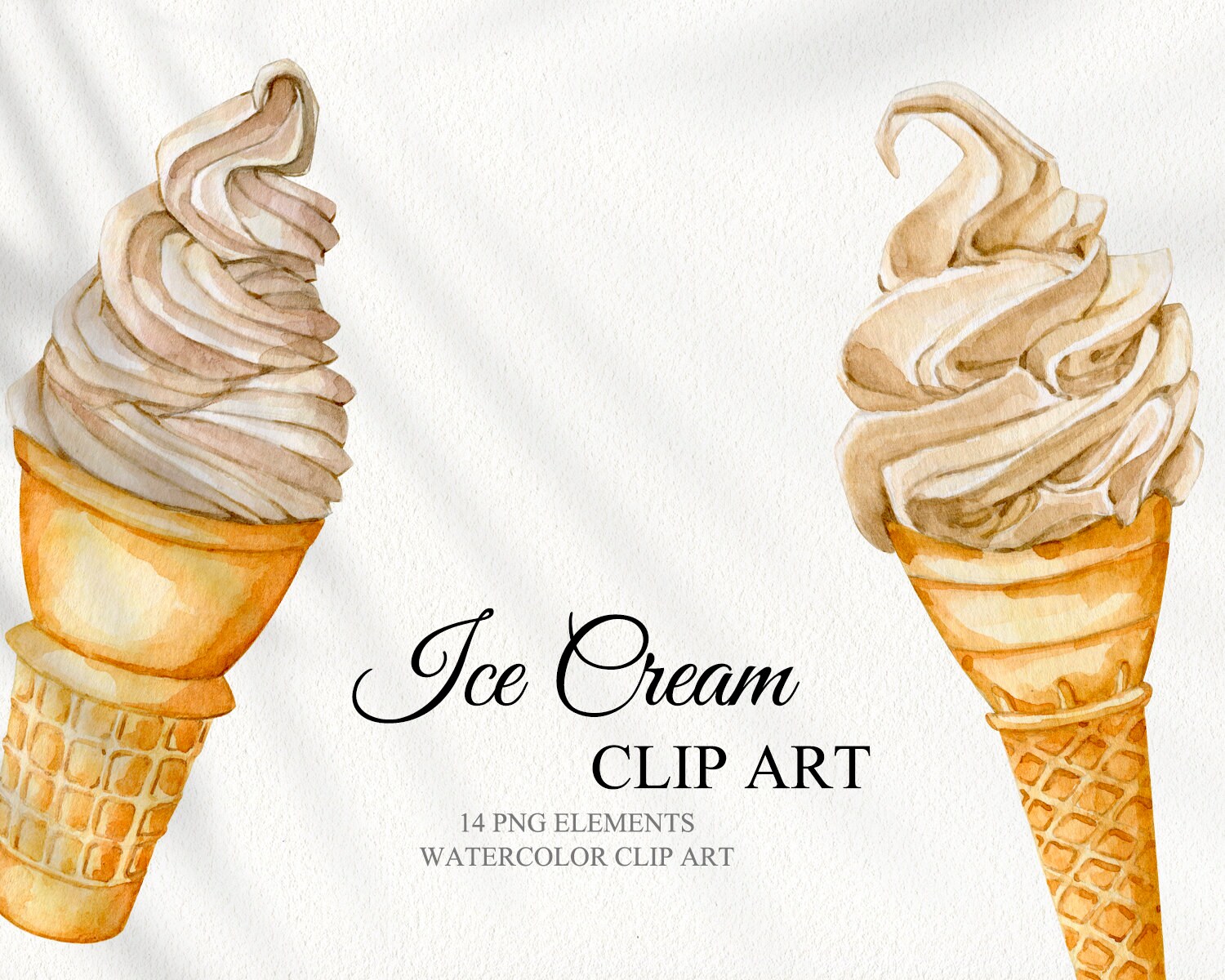 Watercolor Ice Cream Wafer Cone Clipart. Ice Cream Vanilla and ...