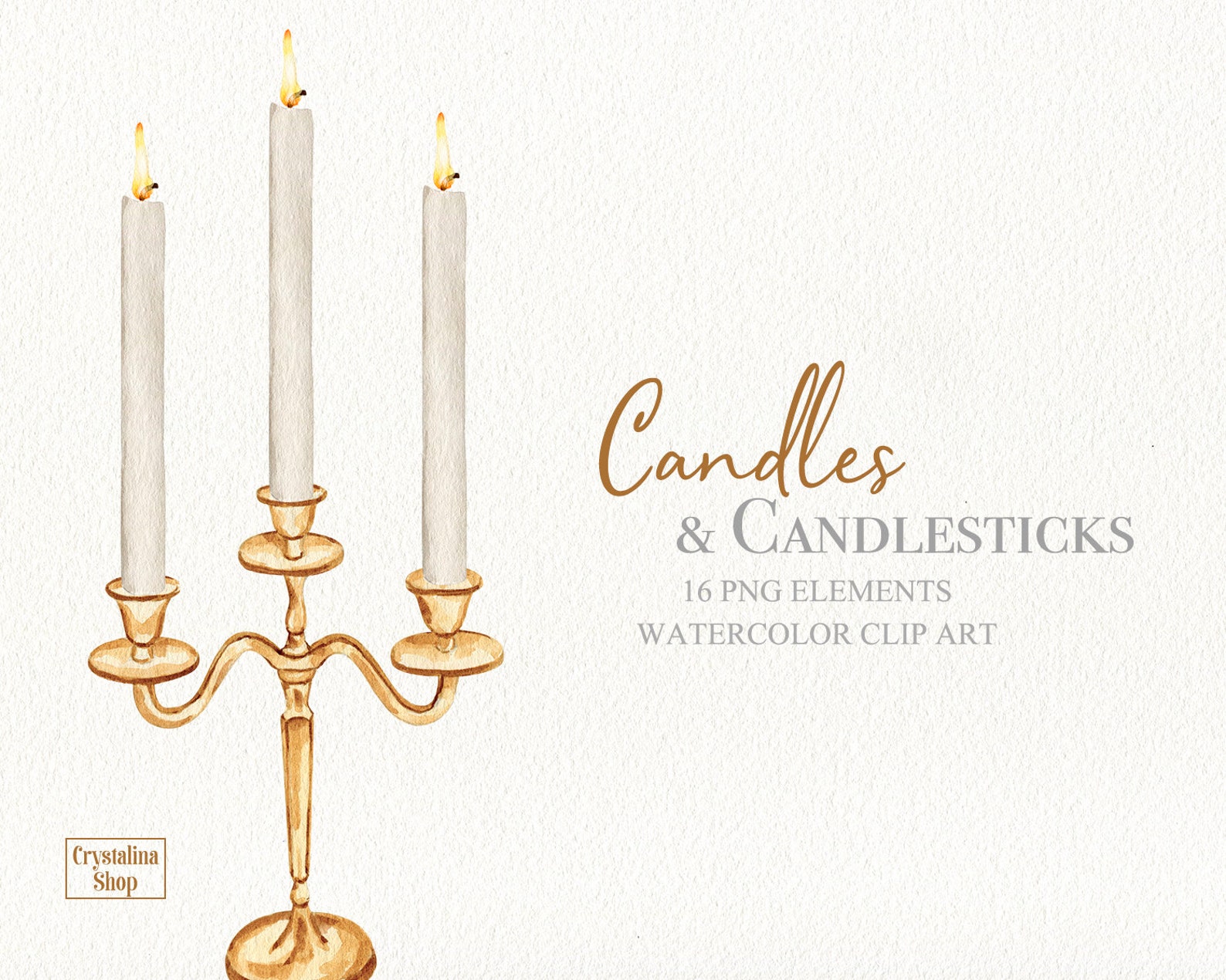 Watercolor Candles & Candlesticks Clipart Gold Silver - Etsy
