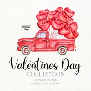 Watercolor Valentines Day Love Clipart. Hand Painted Red and Pink ...