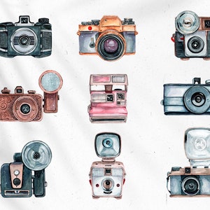Watercolor Vintage Camera Clipart. Hand Painted Watercolor Retro ...