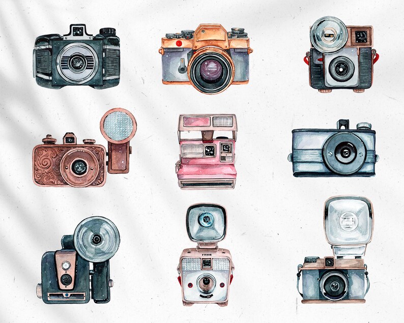 Watercolor Vintage Camera Clipart. Hand Painted Watercolor | Etsy