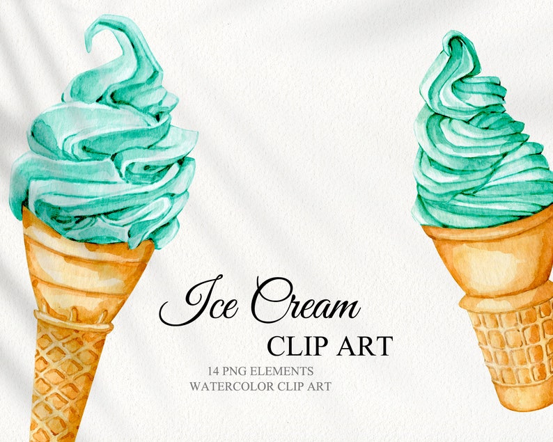 Watercolor Ice Cream Wafer Cone Clipart. Ice Cream Vanilla and | Etsy