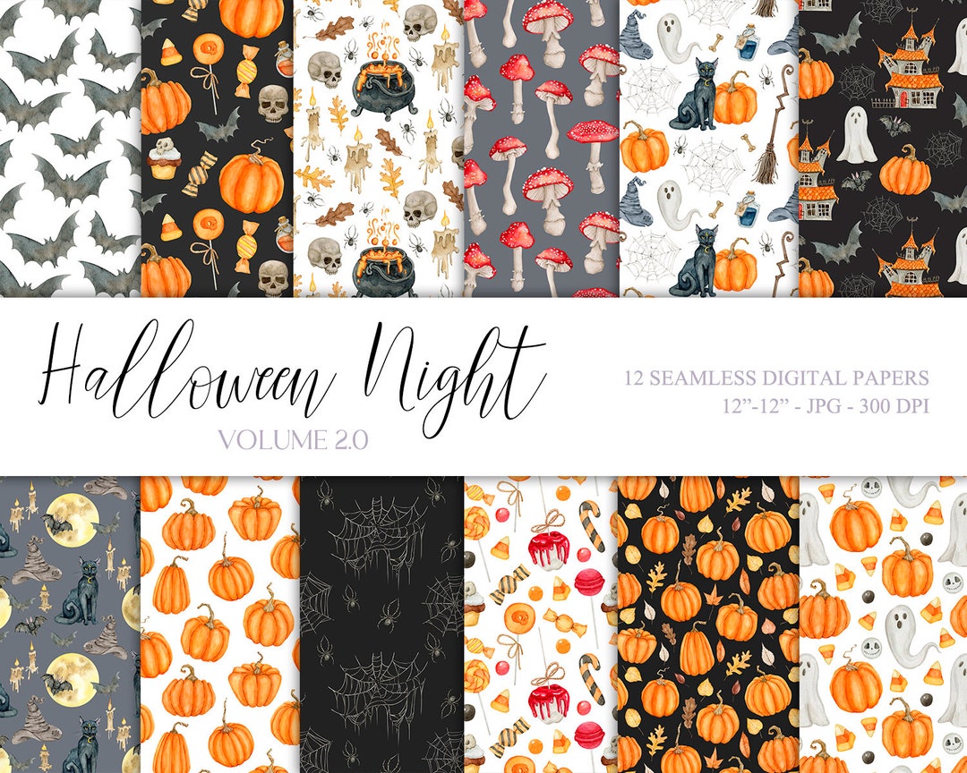 Watercolor Spooky Halloween Digital Paper Happy Halloween Party ...