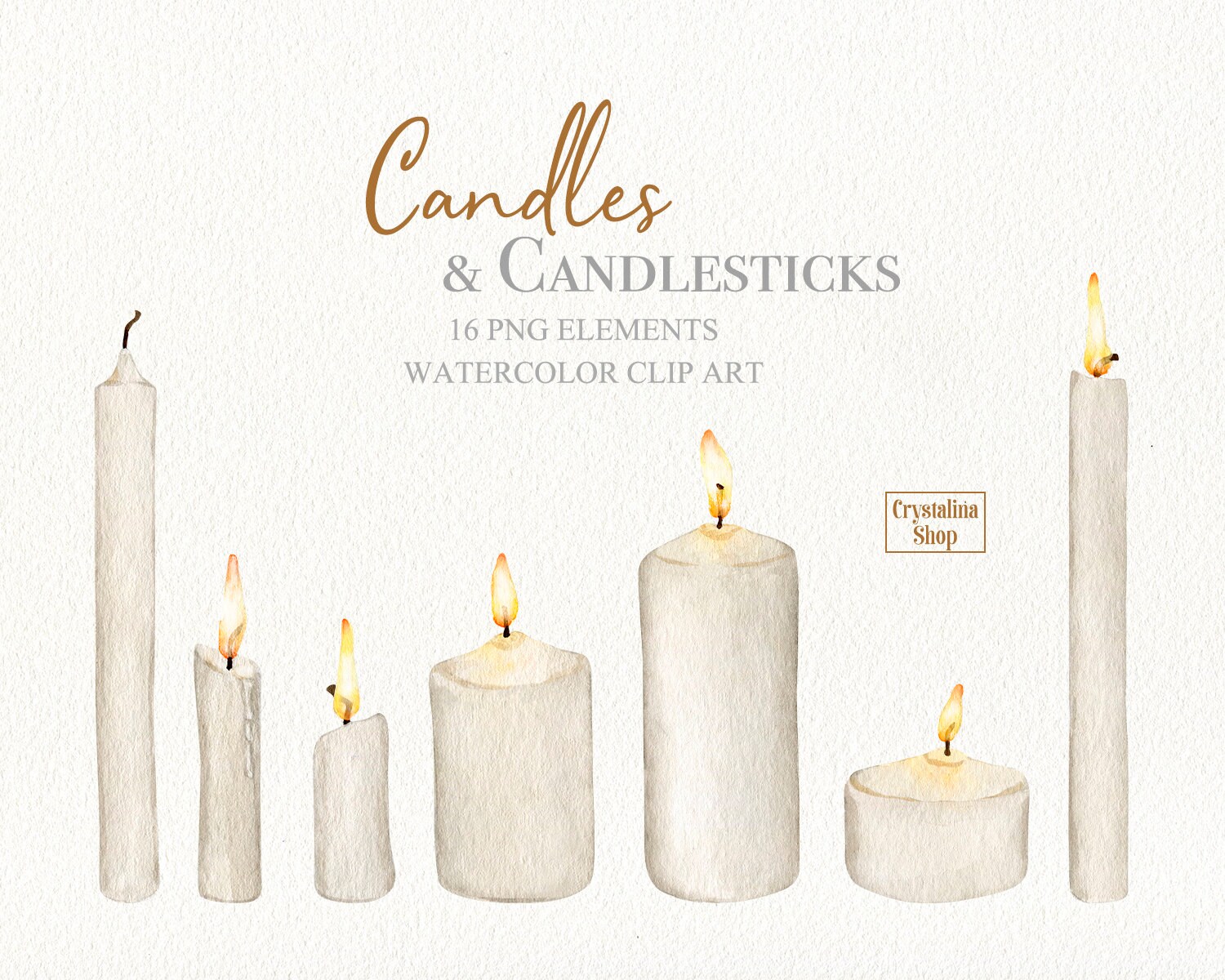 Watercolor Candles & Candlesticks Clipart Gold Silver Christmas DIY ...