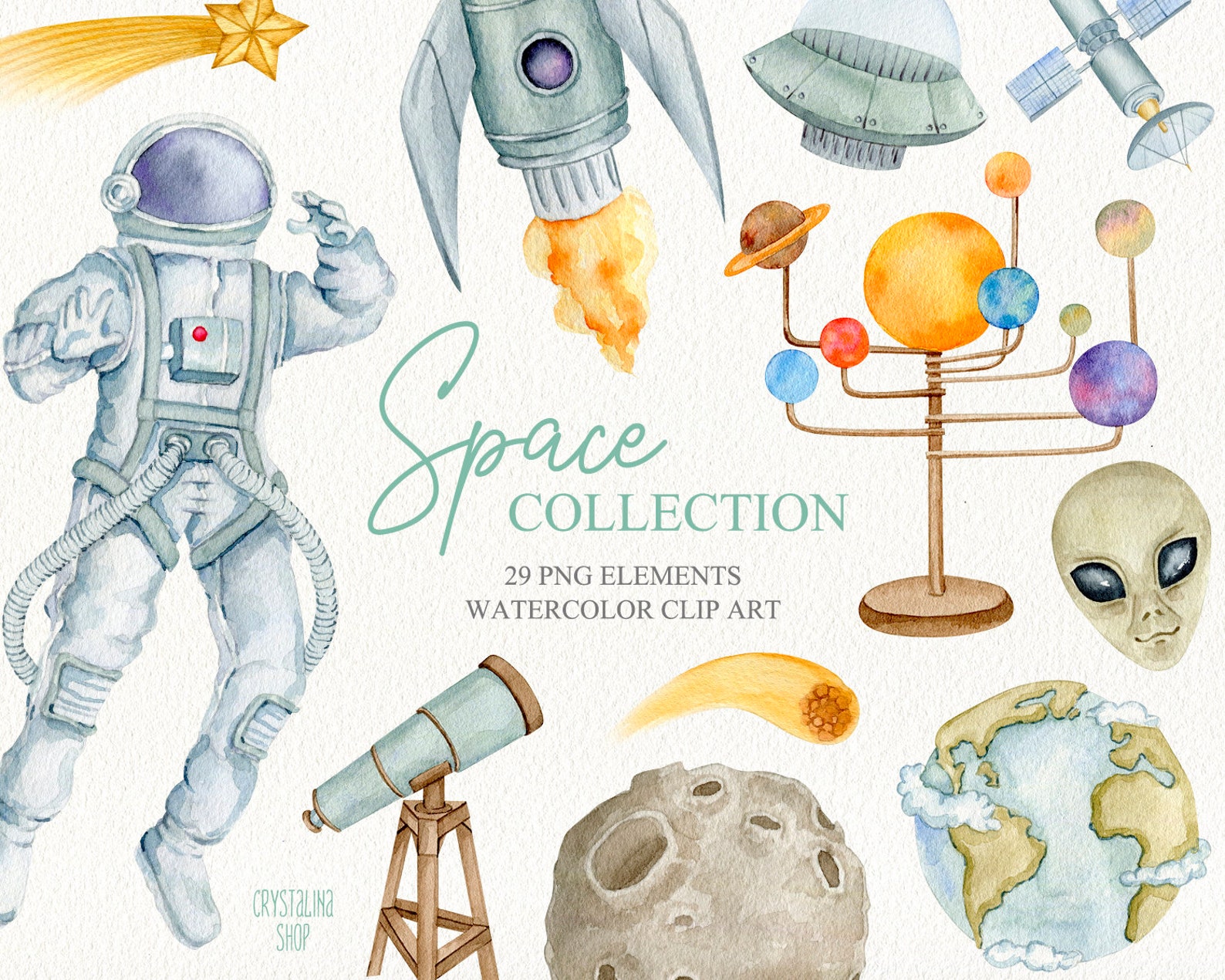 Watercolor Outer Space Clipart Astronomy Teacher Supplies | Etsy