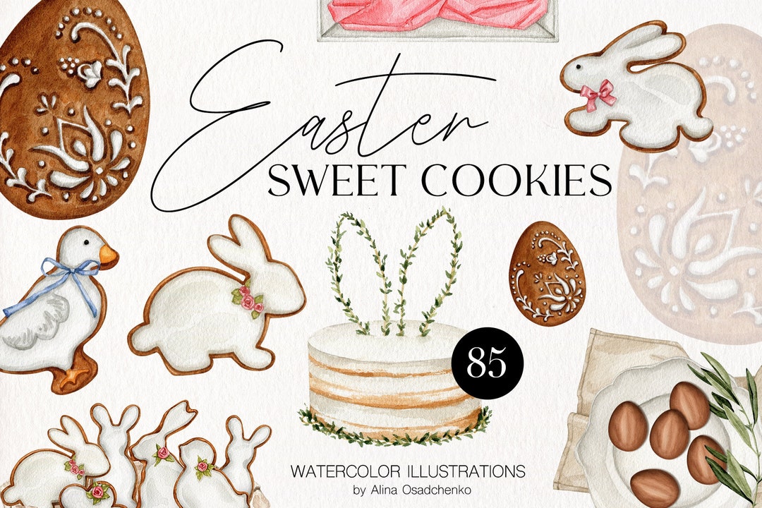 Watercolor Easter Sweets Cookies Clipart Illustration Easter Chocolate ...