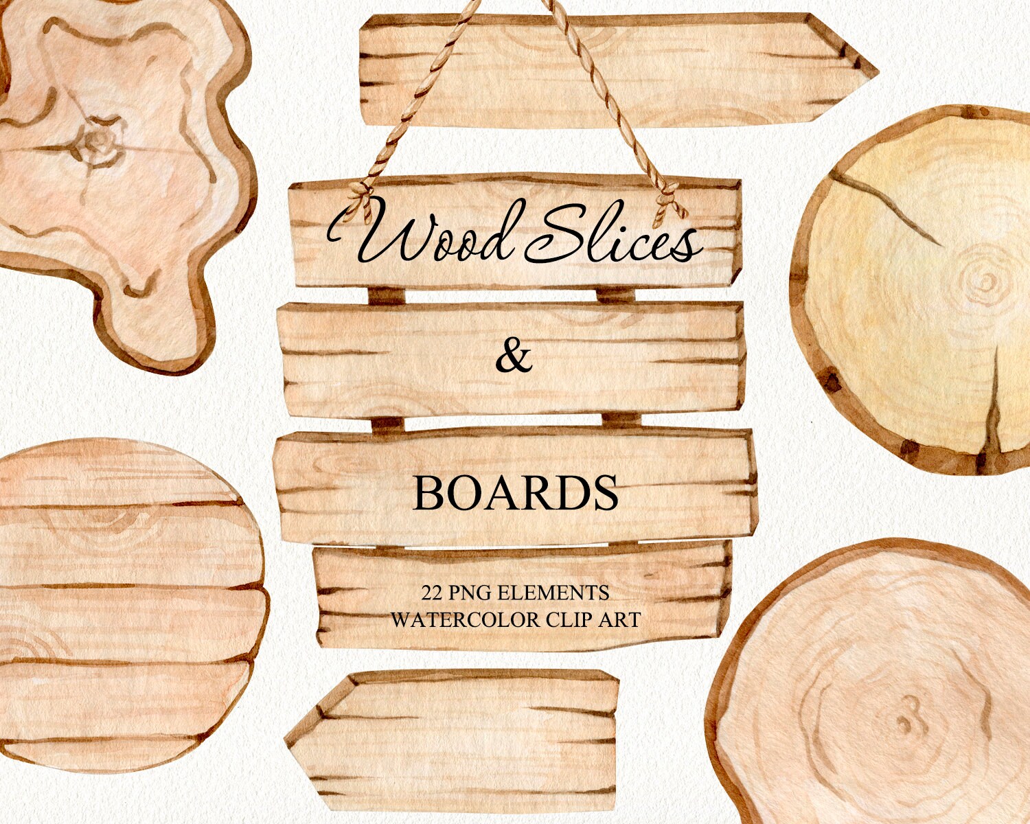 Watercolor Wood Slice Clipart. Wooden Boards Clipart. Rustic - Etsy
