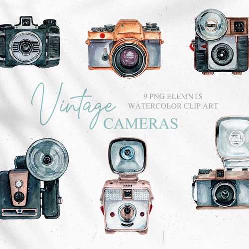 Watercolor Vintage Camera Clipart. Hand Painted Watercolor - Etsy
