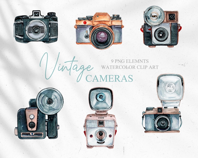Watercolor Vintage Camera Clipart. Hand Painted Watercolor | Etsy