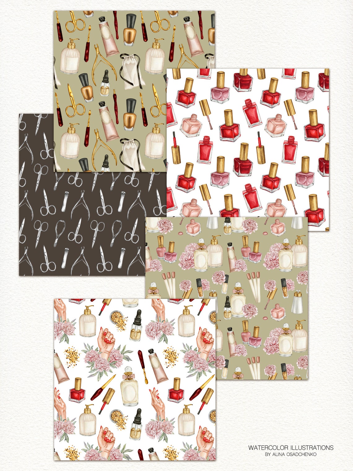 Watercolor Nail Technician Digital Paper Pack for Scrapbooking ...