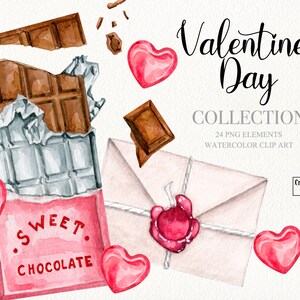 Watercolor Valentines Day Love Clipart. Hand Painted Red and Pink ...