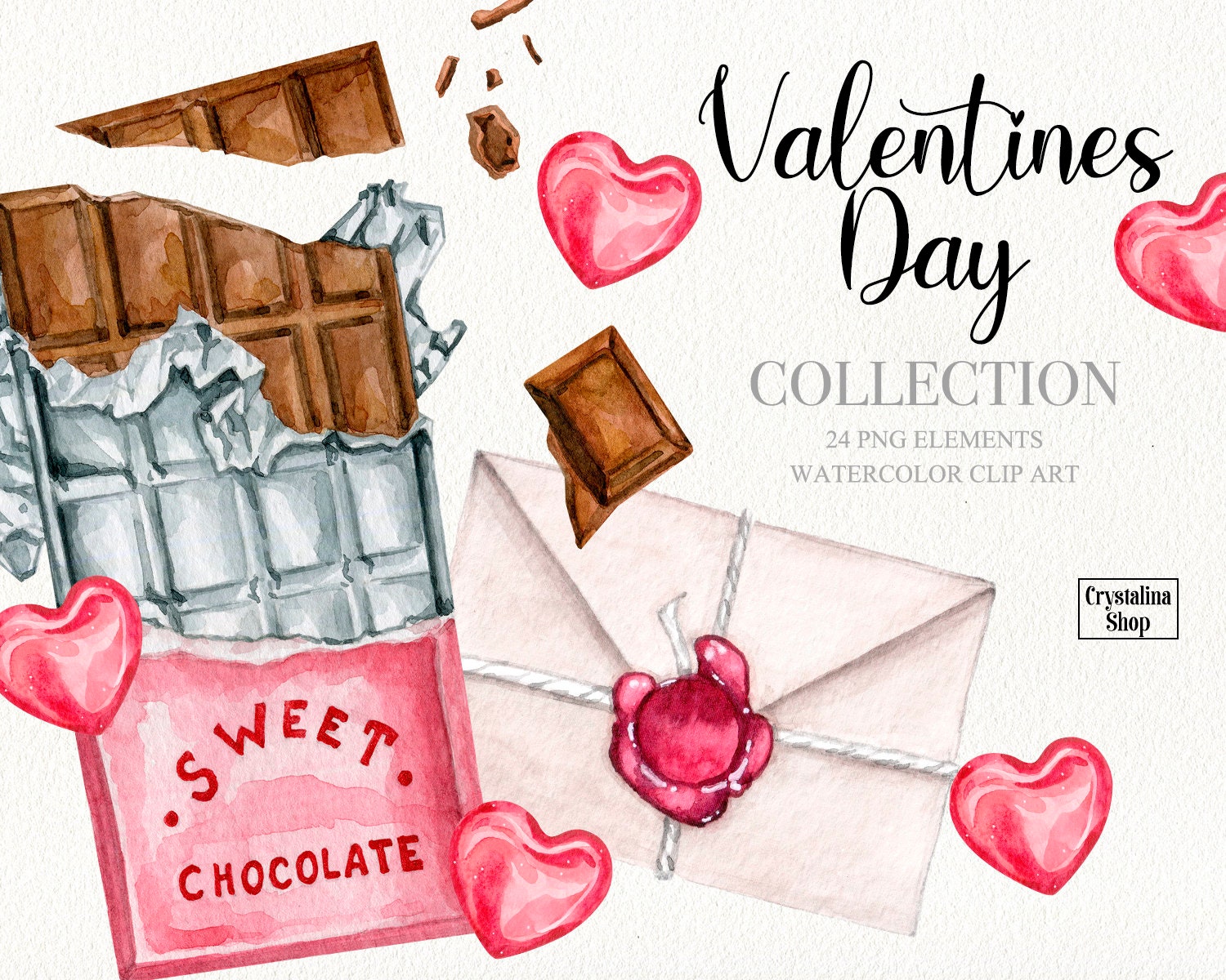 Watercolor Valentines Day Love Clipart. Hand Painted Red and - Etsy