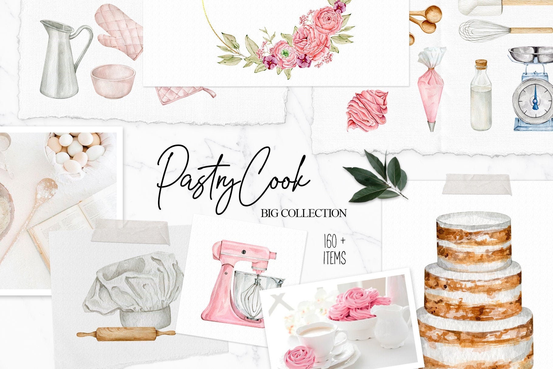 Watercolor Home Bakery Clipart Hand Drawn Bakery Logo Design | Etsy