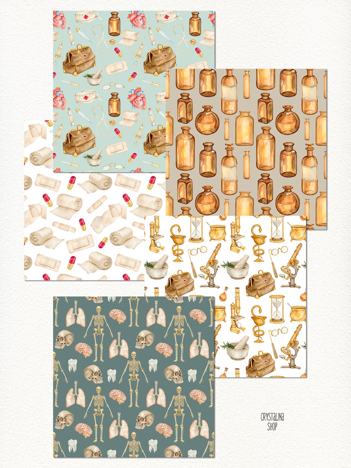 Watercolor Medical Digital Paper Pack for Scrapbooking. - Etsy