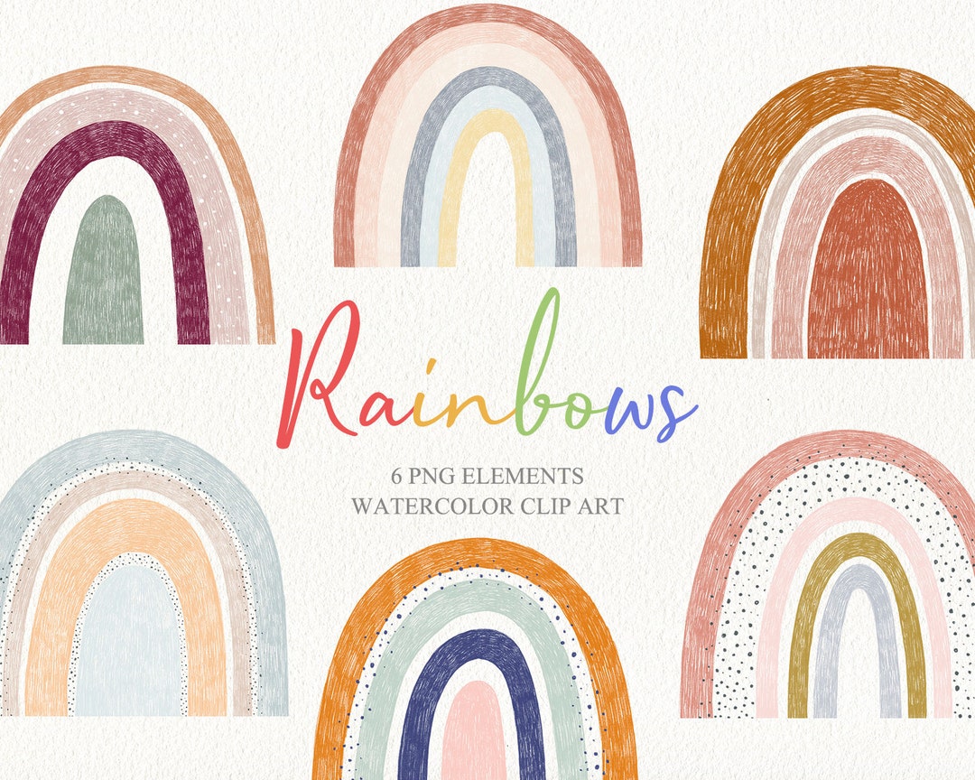 Digital Modern Neutral Color Rainbow Clipart. Hand Painted Rainbow ...