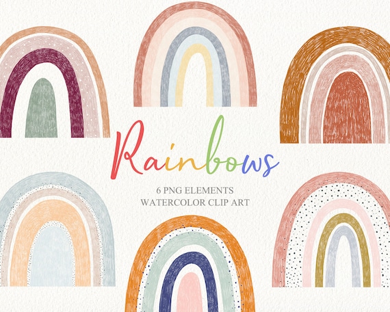 Digital Modern Neutral Color Rainbow Clipart. Hand Painted | Etsy